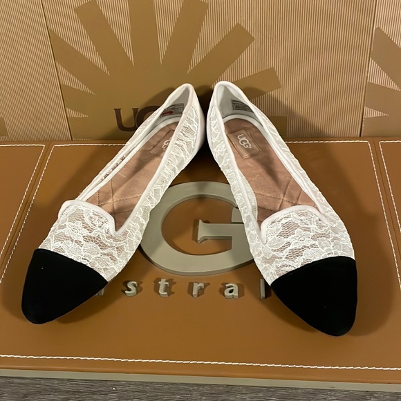 UGG | Shoes | New Womens Ugg Adriel Black White Lace Ballerina Slip On ...